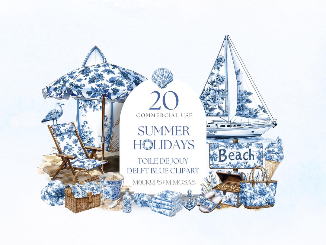 Toile De Jouy Clipart: Seaside, Beach and Nautical Graphics (PNG ...