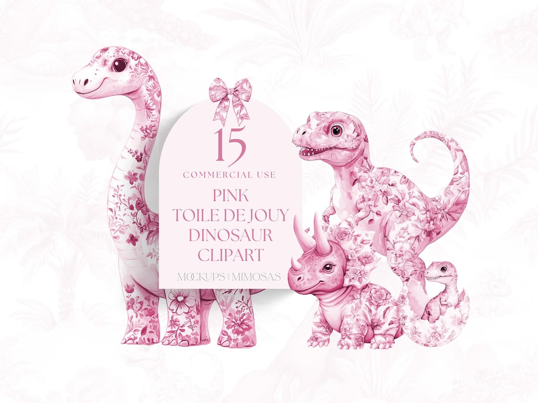 Cute Dinosaur Party Decoration Digital Download, Girly Pink Dino ...