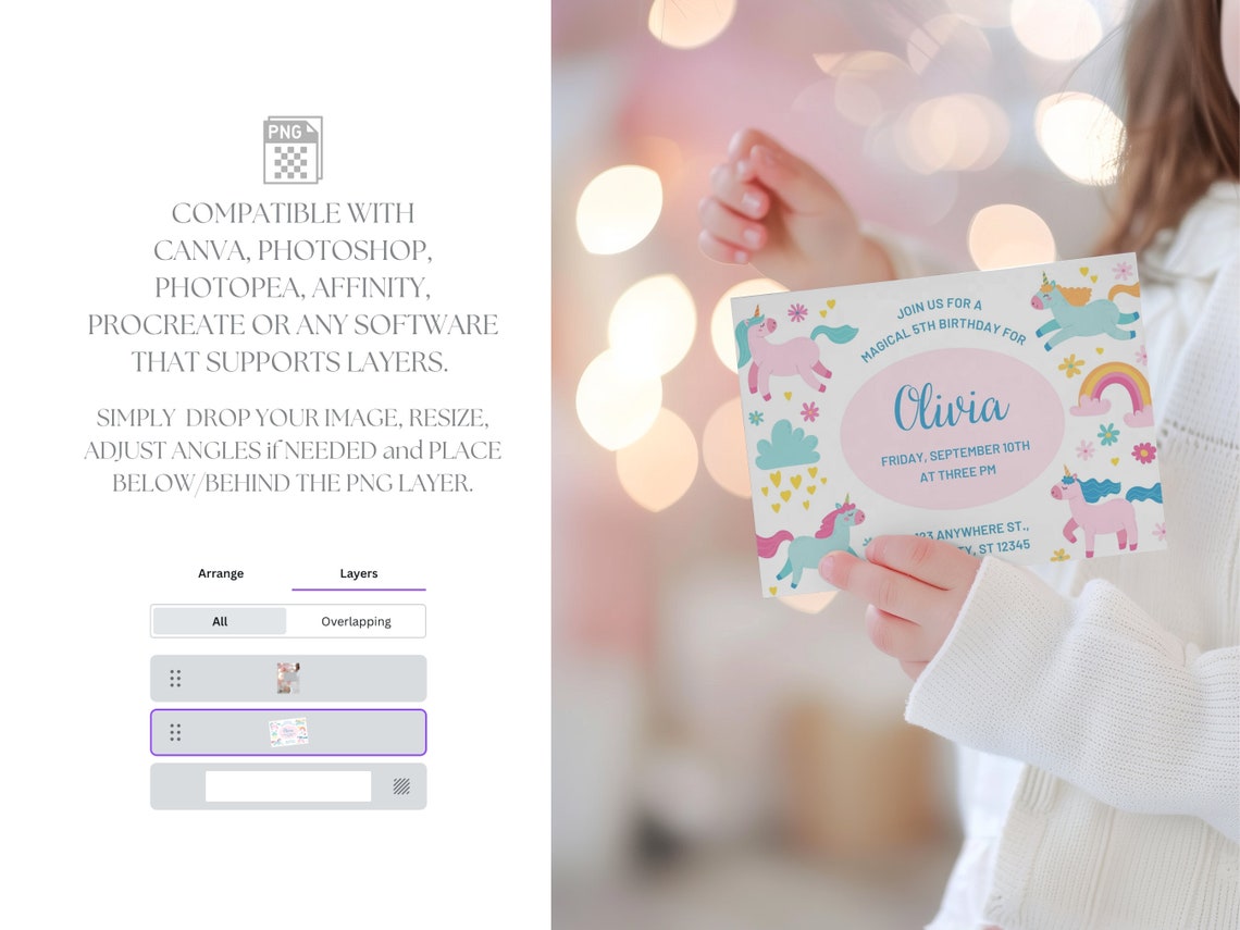 Girls Party Invitation Mockup | 7x5 Card, PNG Overlay (digital Download ...