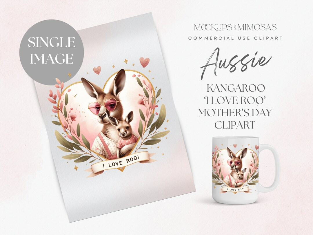 AUSSIE KANGAROO Mother's Day Sublimation Art. 'I Love Roo'. Australian ...