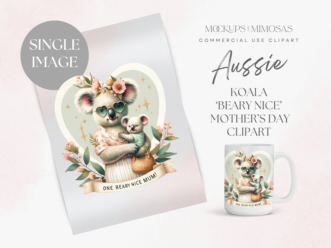 Aussie Koala Mother's Day Clipart, 'one Beary Nice Mum' (PNG Digital ...