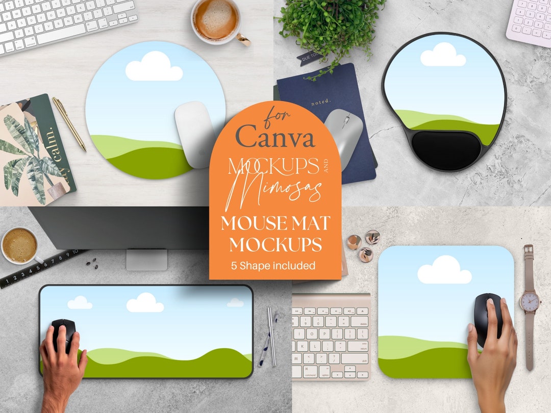 Mousepad Mockup Canva Template: 5 Shapes, Sublimation Desk Pads ...