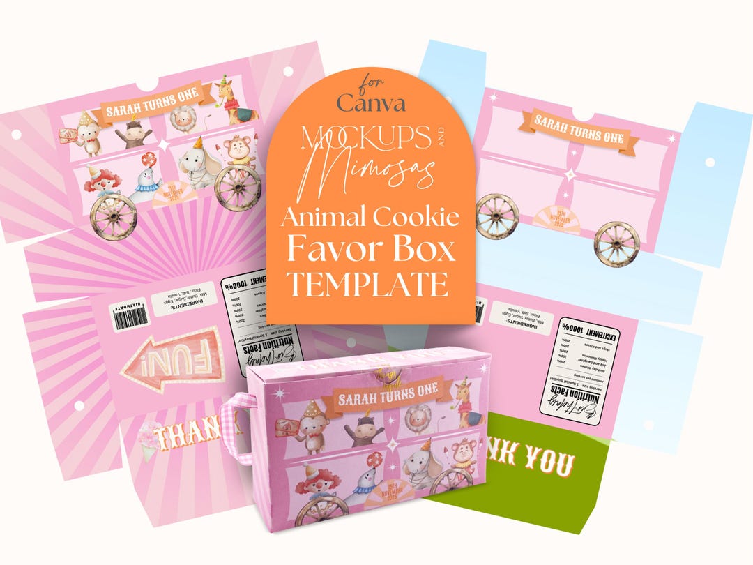 Animal Cookies or Cracker Box Template CANVA. Baby Shower and Party ...