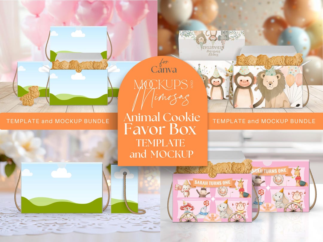 Animal Cookie Cracker Box Template & Mockup Bundle (CANVA) DIY Party ...