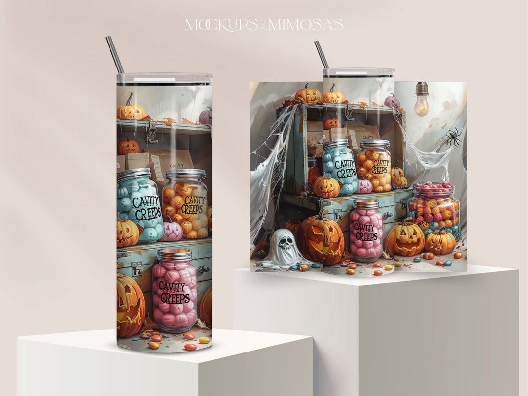 Cavity Creeps Vintage Halloween Tumbler Wrap. Candy Shop Clipart ...