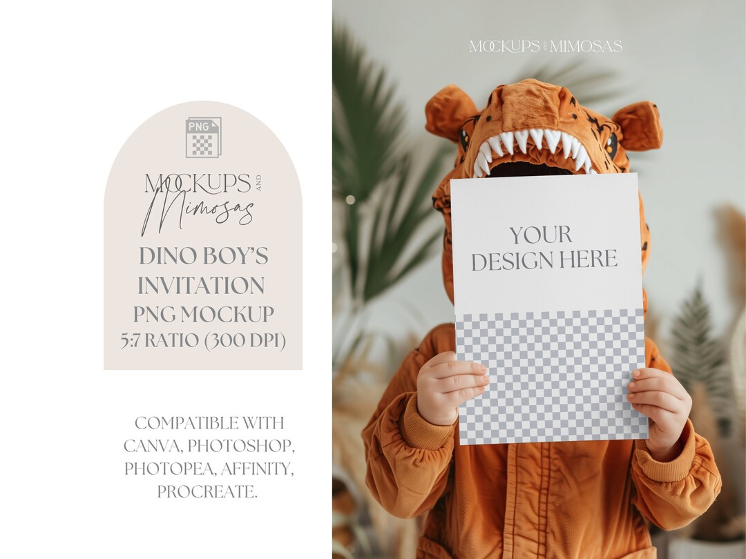Dinosaur Invitation Mockup. 5x7 Inch Card. Cute Jurassic Roar ...
