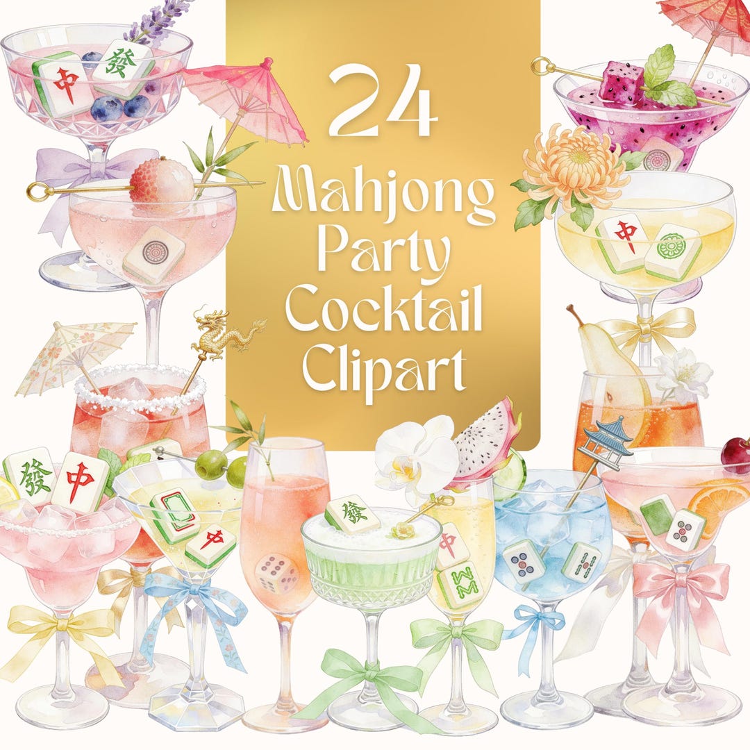 MAHJONG Cocktail Clipart Bundle. Preppy Party Drinks. Transparent ...