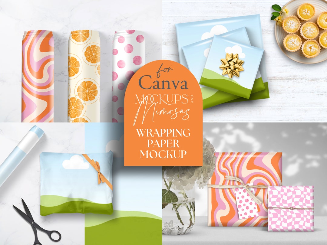 CANVA Wrapping Paper Mockup. Gift Wrap and Pattern Mockup. Drag and ...