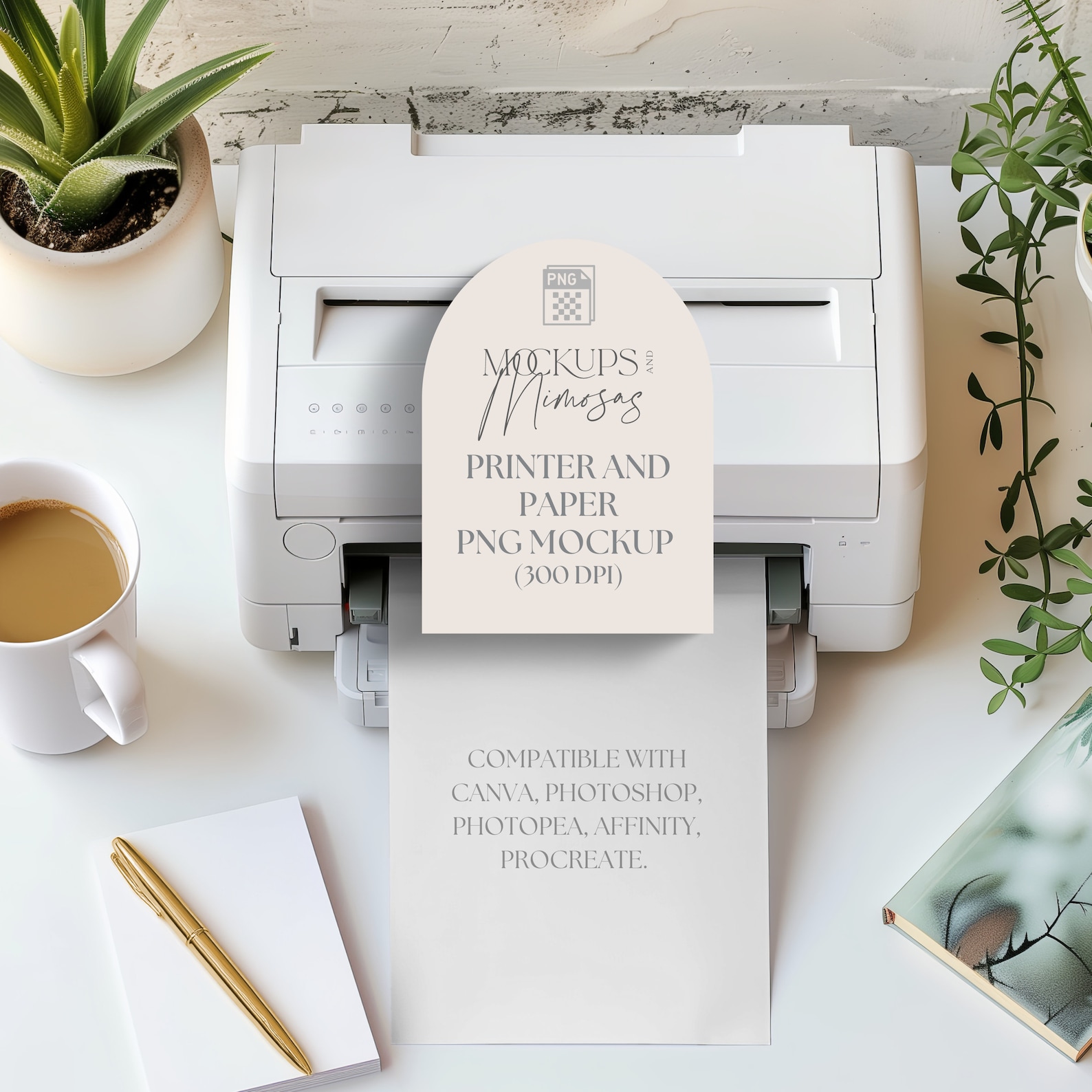 Printer Mockup. Transparent Zone PNG. Printed Paper, Minimal Feminine ...