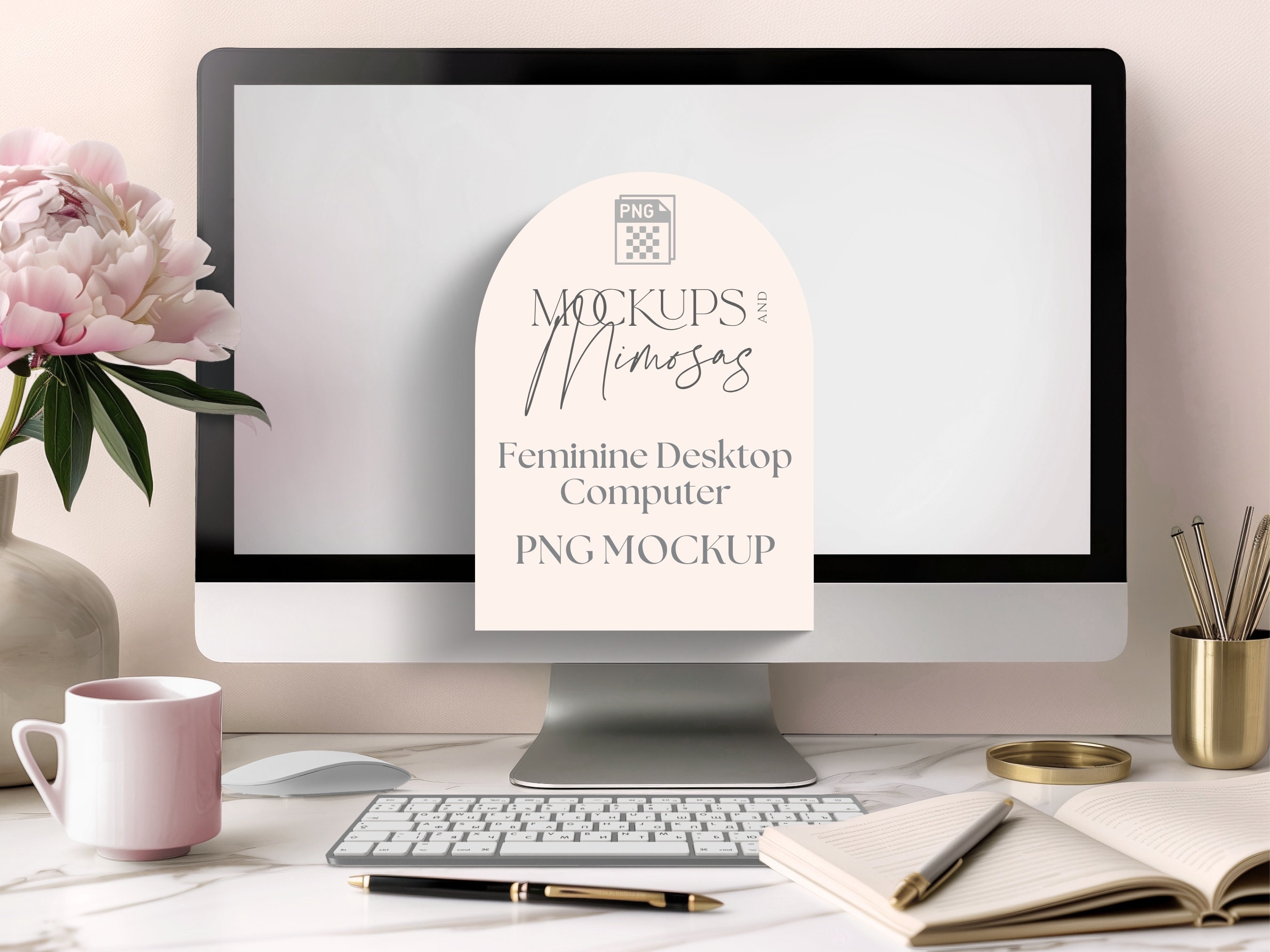 Pink Feminine Desktop/computer Mockup. Aesthetic Screen Capture and ...