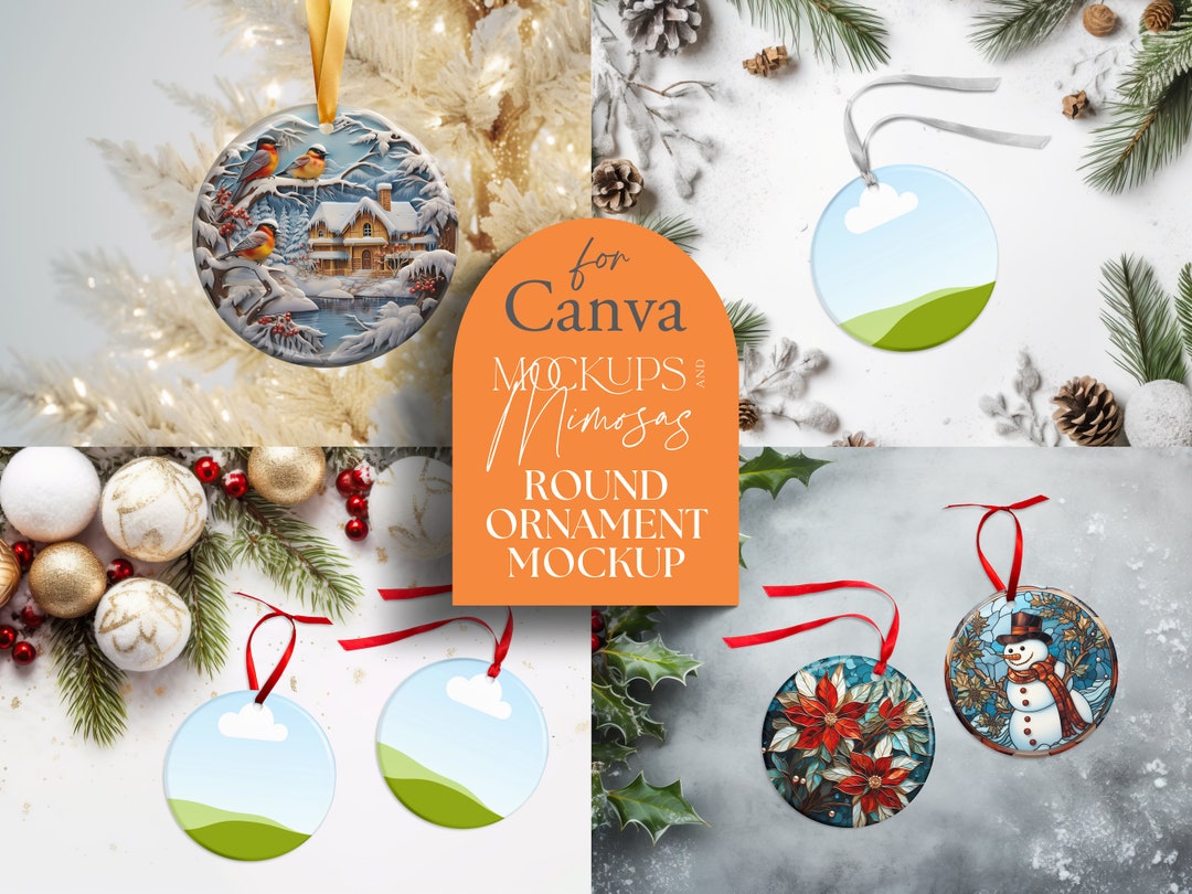 CANVA ROUND ORNAMENT Mockup. Sublimation Christmas Tree Ornament. 3 ...