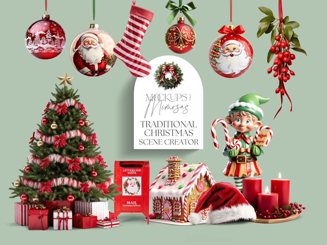 TRADITIONAL Christmas SCENE CREATOR for Canva . Realistic Moveable ...