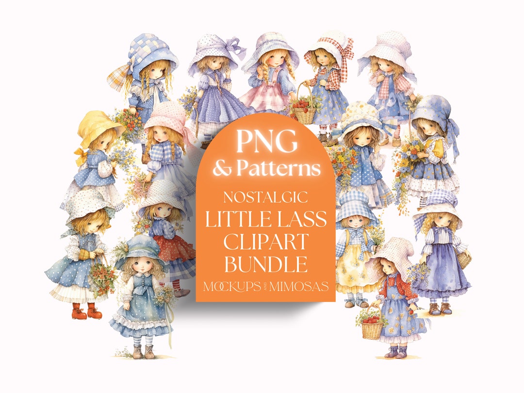 Little Lass Clipart: Retro Watercolor Girls With Bonnets (digital ...