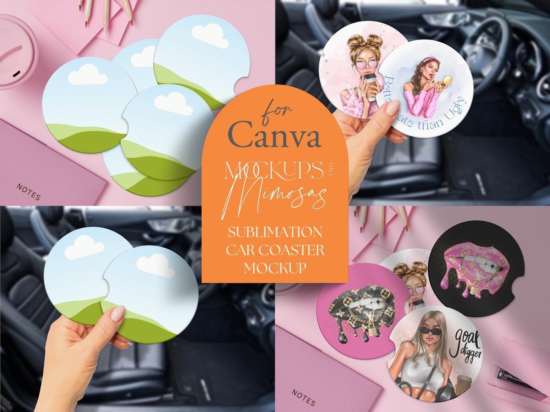 Car Coaster Sublimation Mockup Canva Template Etsy
