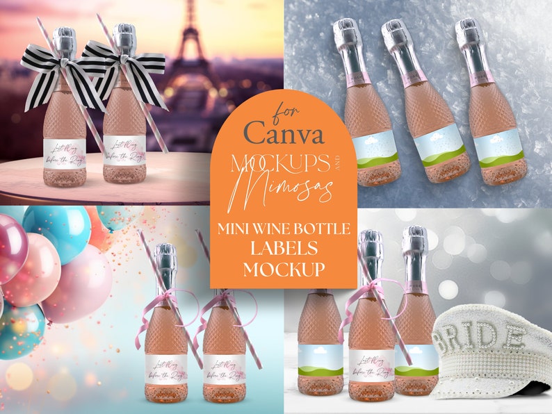 CANVA Piccolo Bottle Label Mockup. Mini Sparkling Wine Label. Bubbles ...