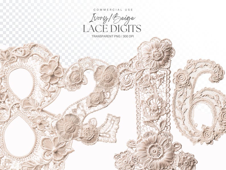 Ivory Lace Number Clipart: Vintage Decorative Digits (PNG Digital ...