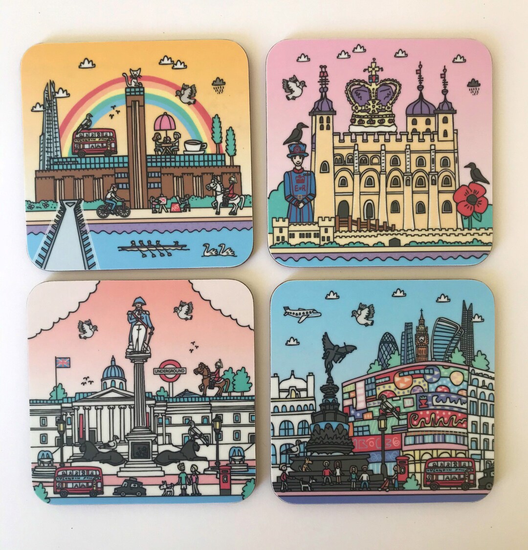London Landmarks Coaster Pack Illustrated Cityscape Drinks - Etsy UK