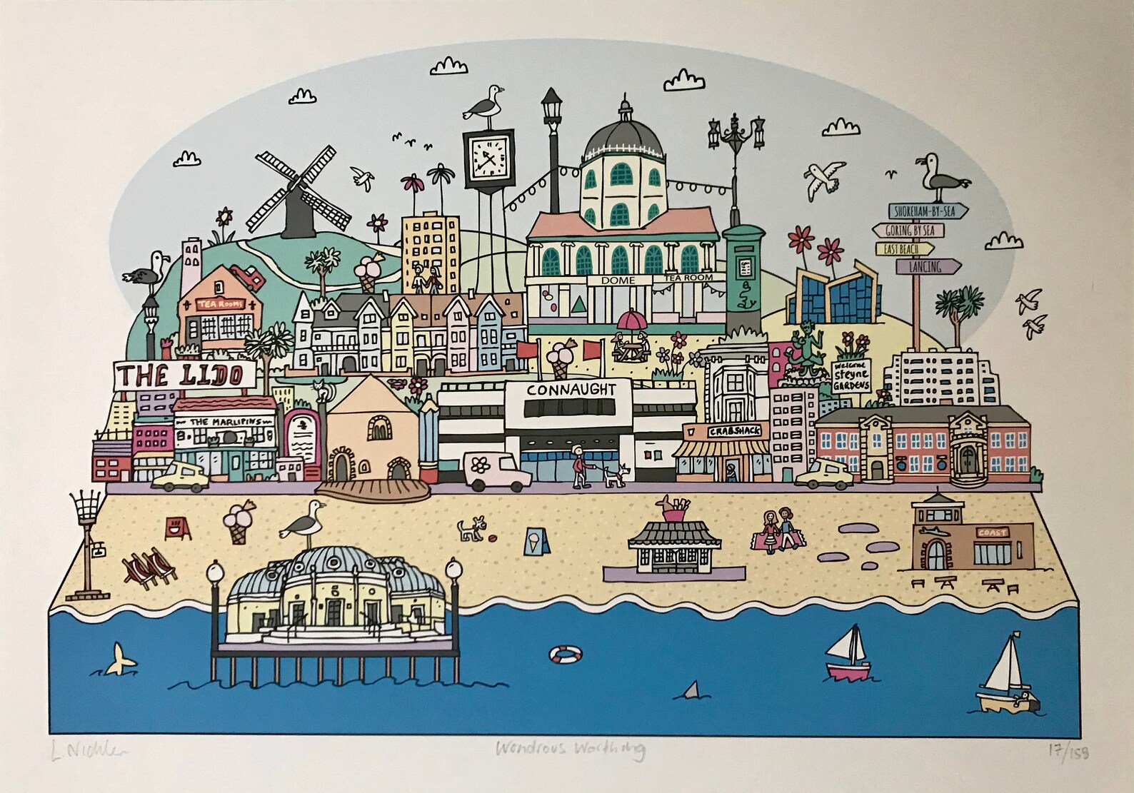 Worthing Colour Art Print Landmarks Artwork - Etsy