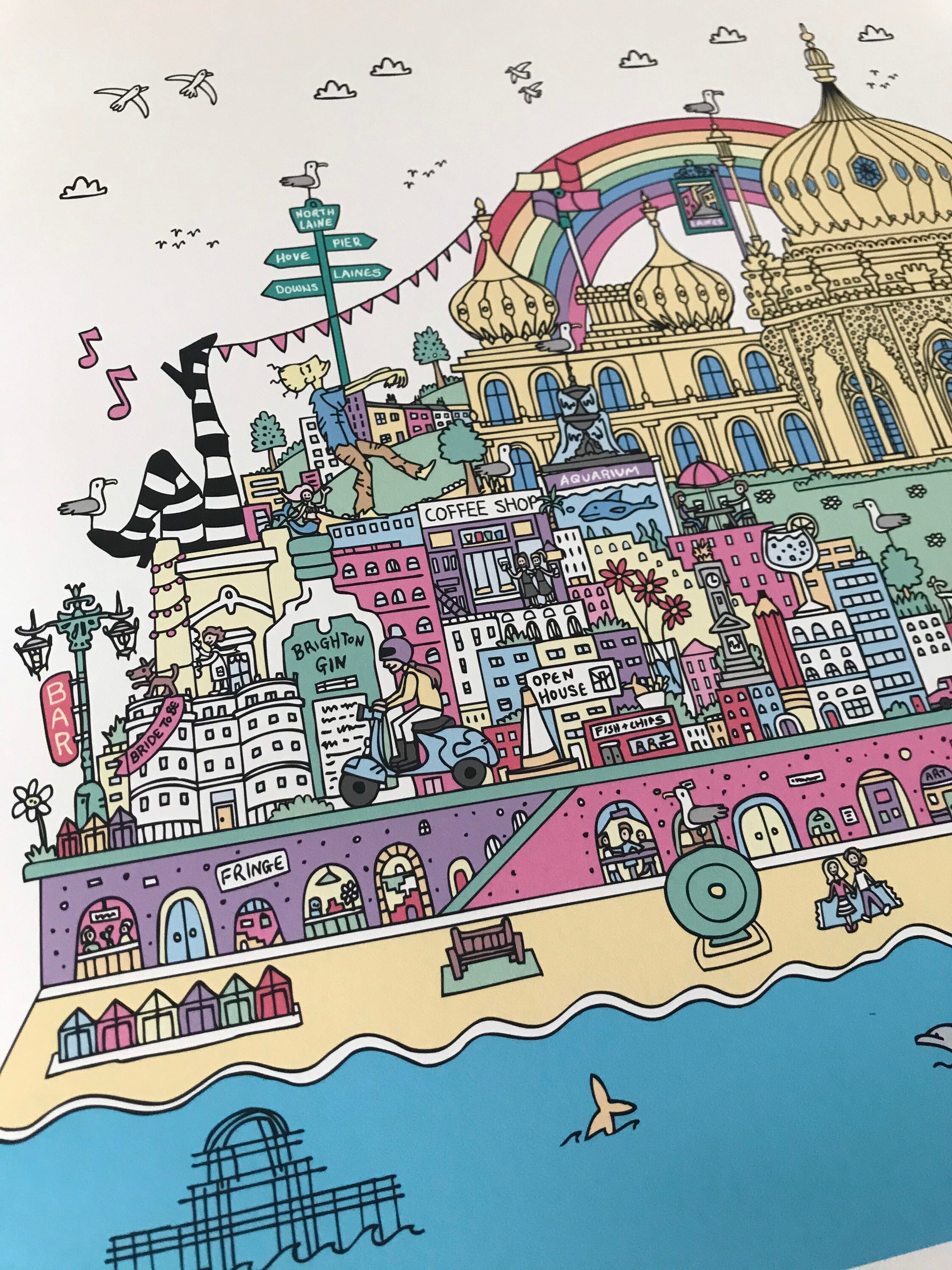 Brighton Colourful Cityscape Print, Illustrated Landmarks Artwork - Etsy UK