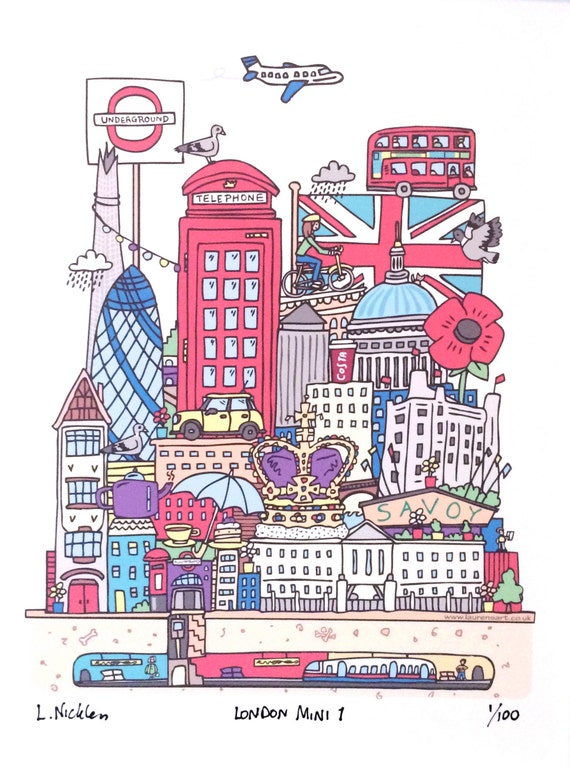 Illustrated London Landmarks Art Print Cityscape Artwork | Etsy