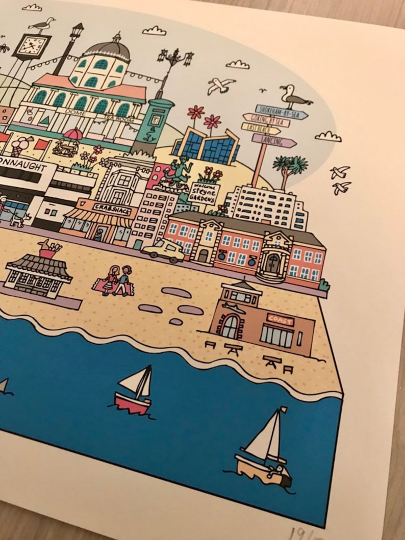 Worthing Colour Art Print, Landmarks Artwork - Etsy UK