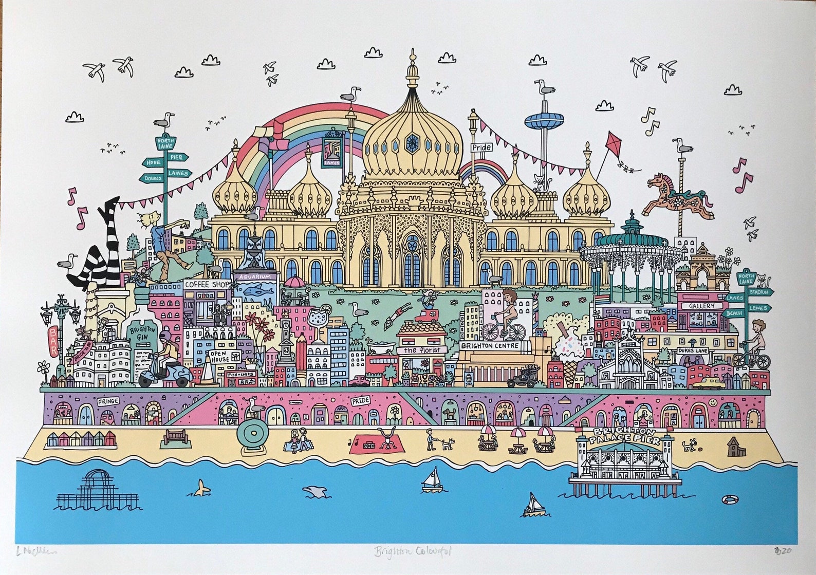 Brighton Colourful Cityscape Print, Illustrated Landmarks Artwork - Etsy UK