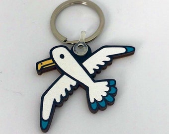 Wooden Seagull Pin Badge With Blue Tips | Etsy