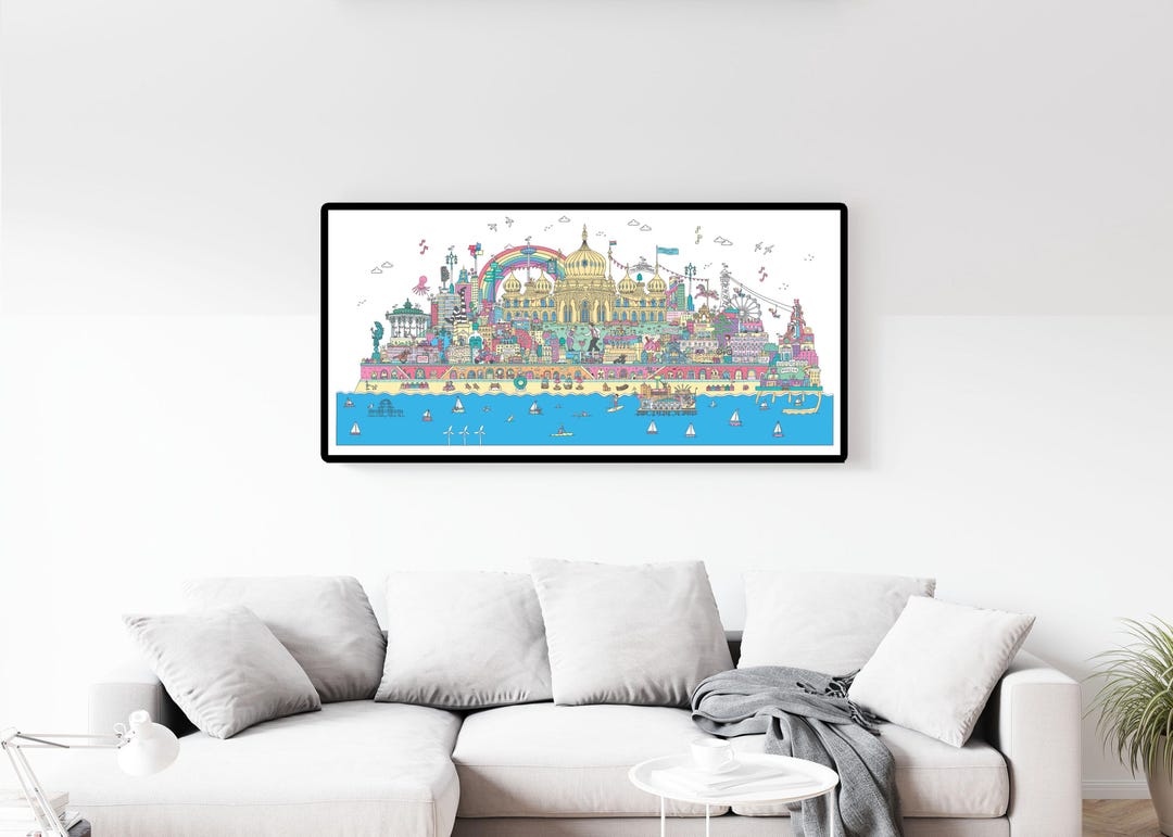 Brighton Fun Large Cityscape Artwork, Illustrated Panoramic Landmark ...
