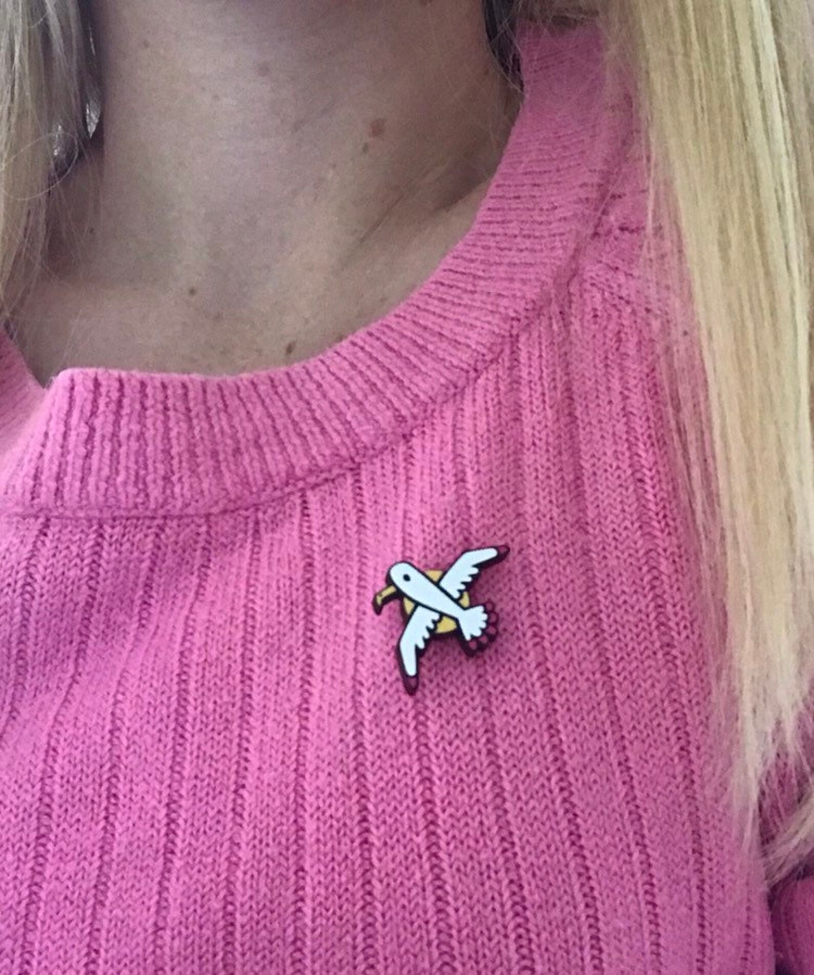 Wooden Seagull Pin Badge With Blue Tips - Etsy