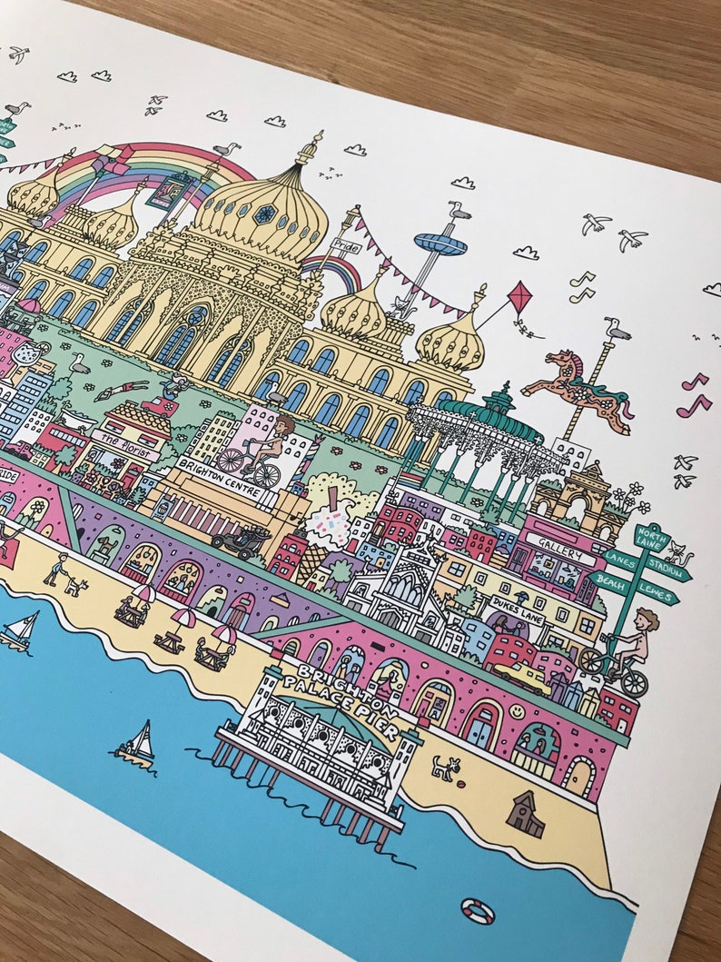 Brighton Colourful Cityscape Print, Illustrated Landmarks Artwork - Etsy UK