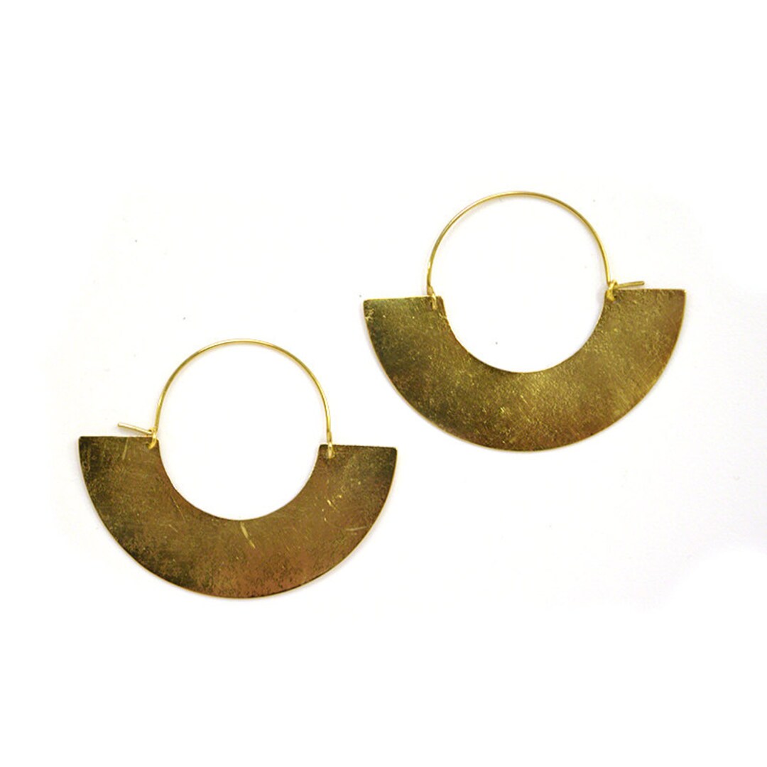 Brass Half Moon Hoop Earrings: Bohemian Tribal Jewelry - Etsy