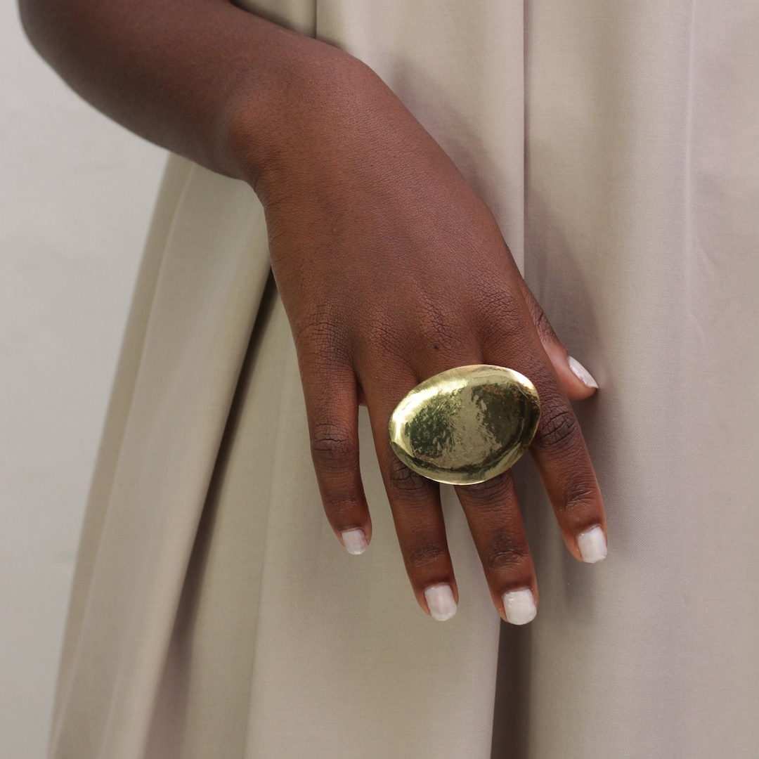 Big Statement Ring for Women, Large Chunky Ring in Golden Brass - Etsy