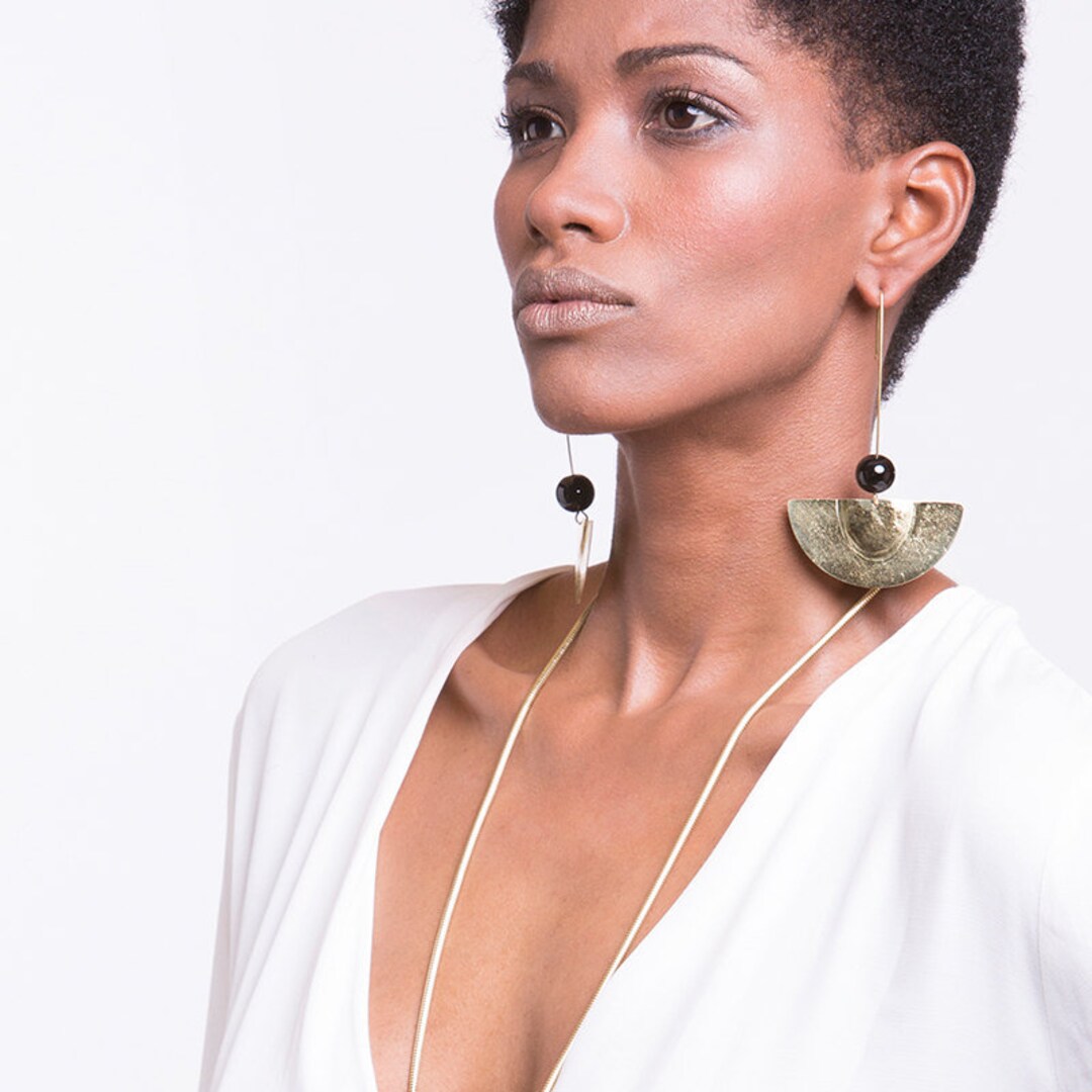 Hammered Brass Half Moon Dangle Earrings: African Tribal Boho Jewelry ...