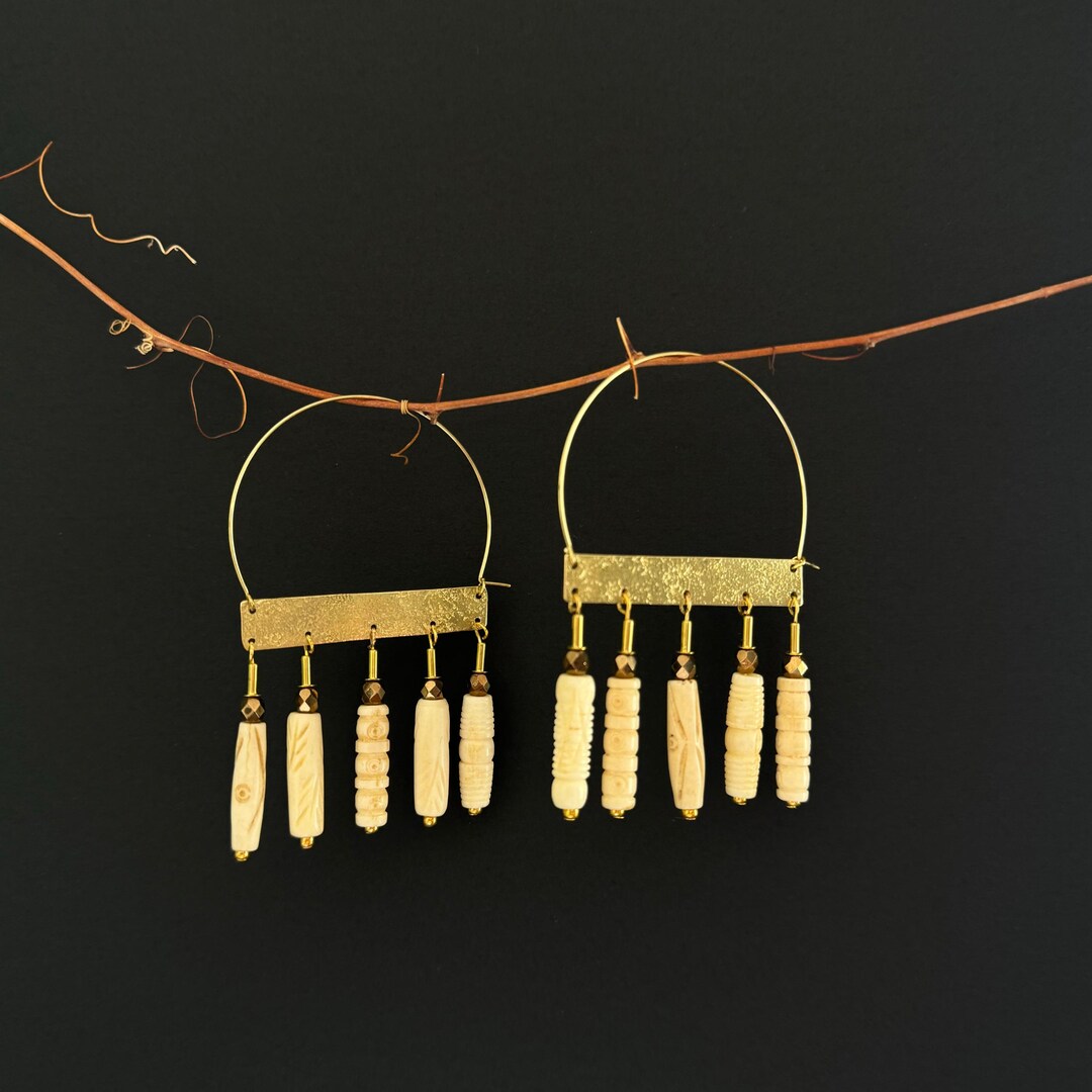Brass Hoop Earrings: Tribal Boho Bone Dangle Earrings - Etsy