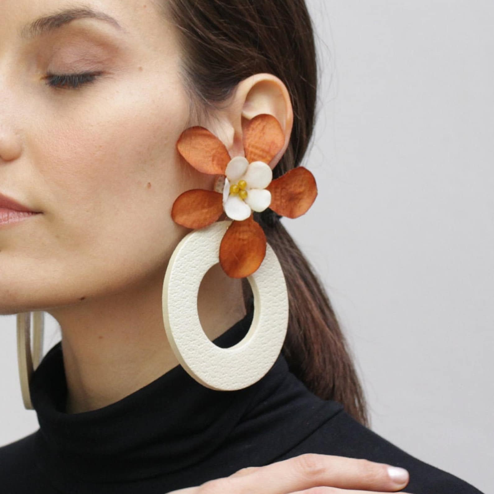 Large Statement Hoops and Flower Earrings - Etsy