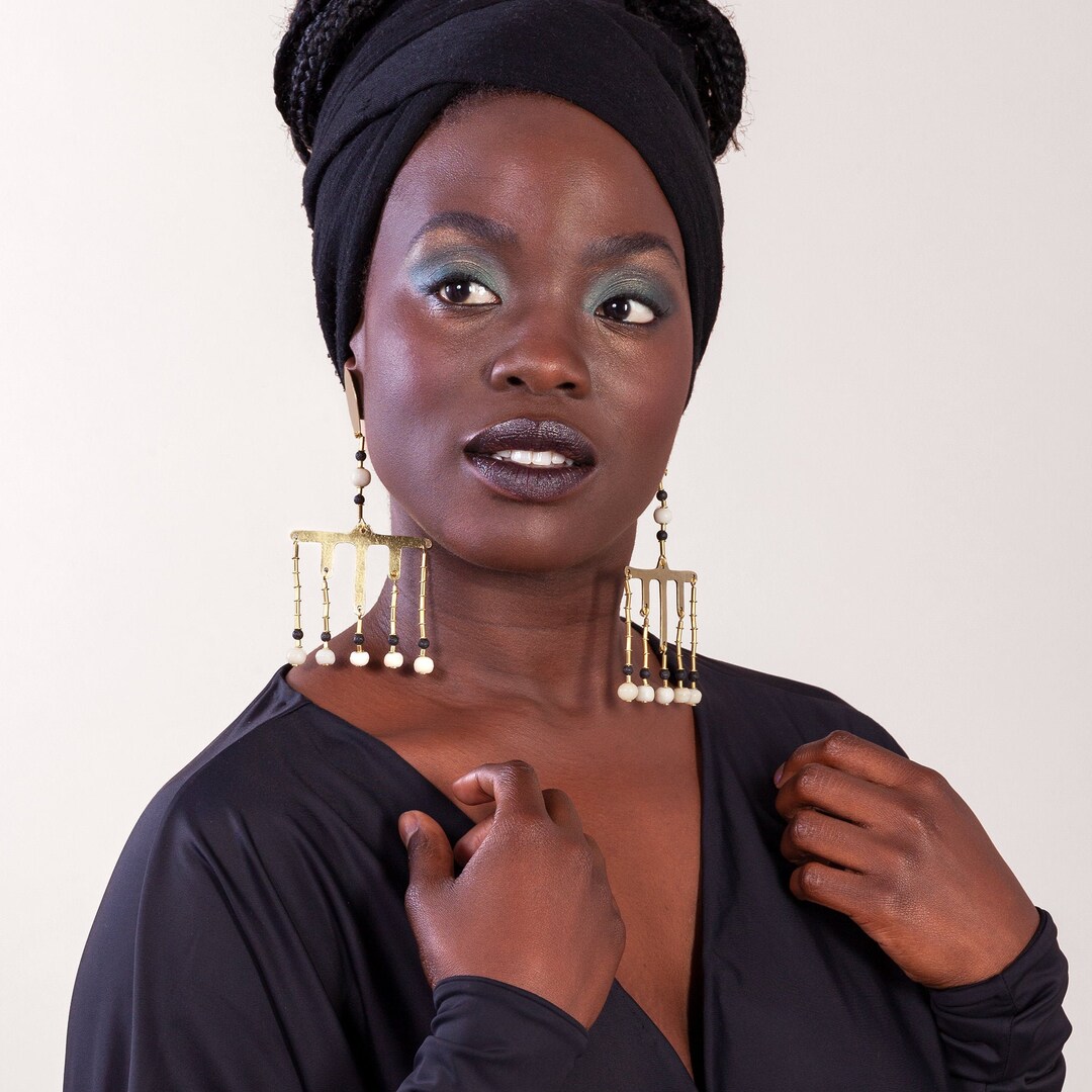 Large Statement African Earrings, Drop Brass Earrings, Bold Earrings ...