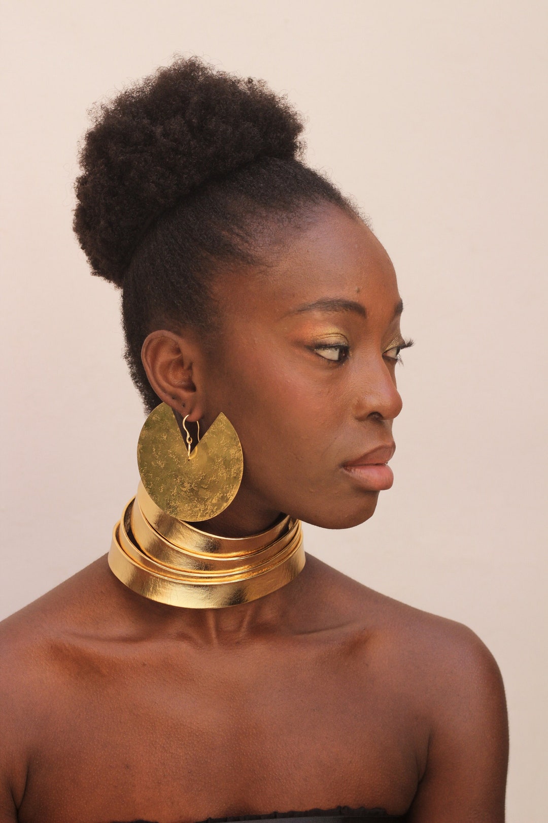 Large Gold Brass Earrings: Statement African Tribal Jewelry for Women ...