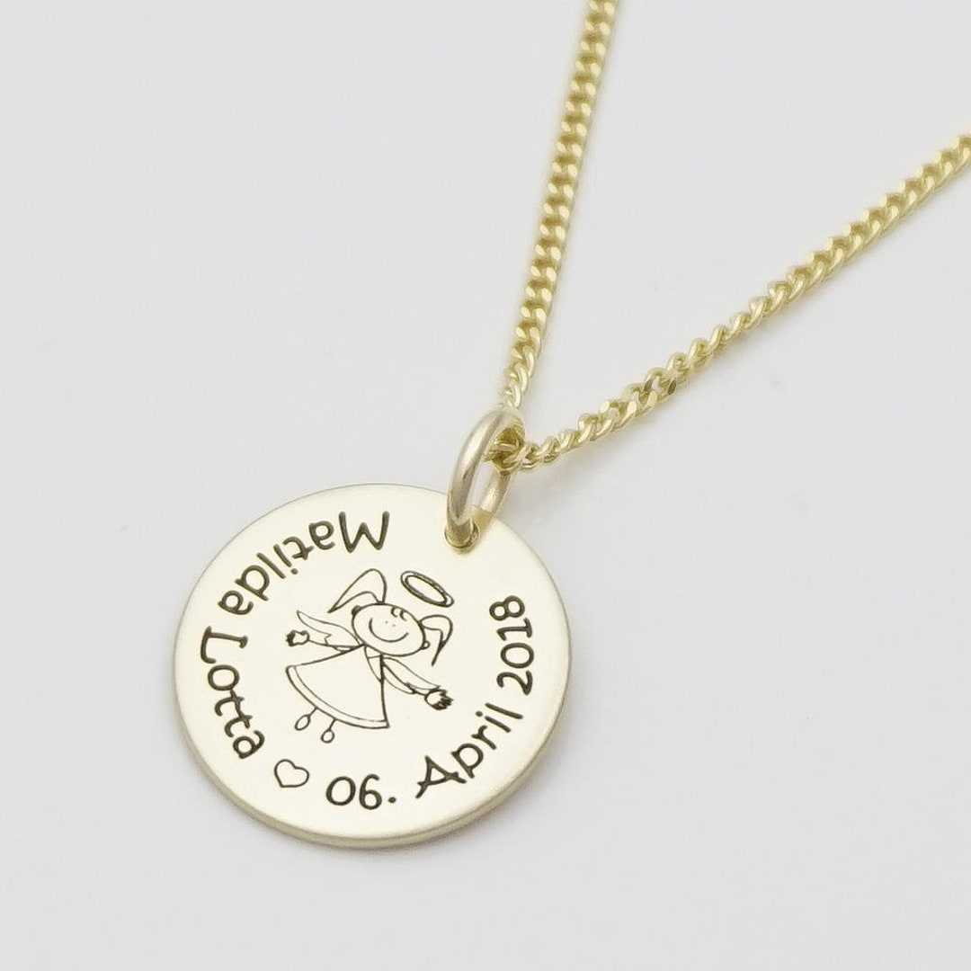 Real Gold Chain Pendant With Engraving Baptism Chain Name Pendant Gold ...