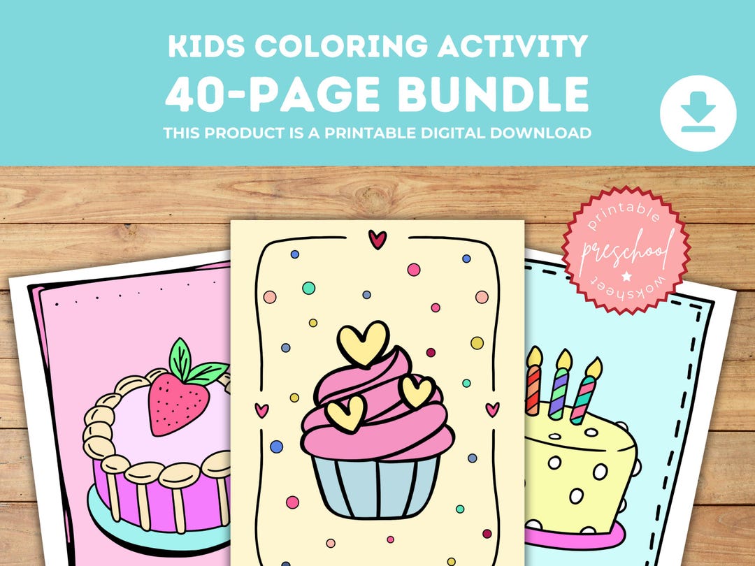Kids Cake and Cupcake Coloring Book - 40 Fun & Easy Coloring Pages for ...