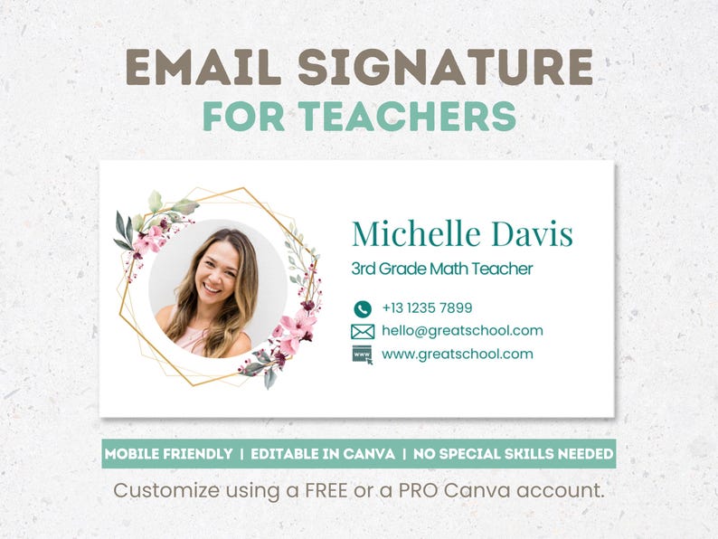 Email Signature Template for Teachers Editable Signature Templates for ...