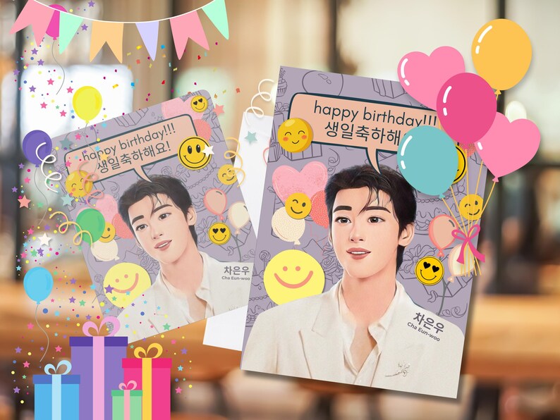 Editable Cha Eun Woo Printable Birthday Card Kdrama Fan Art Digital ...