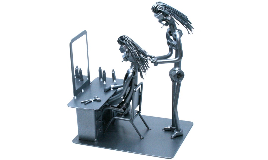 Hair Salon Decoration Nuts And Bolts Sculpture Hair Stylist Figurine Collectible Scrap Metal