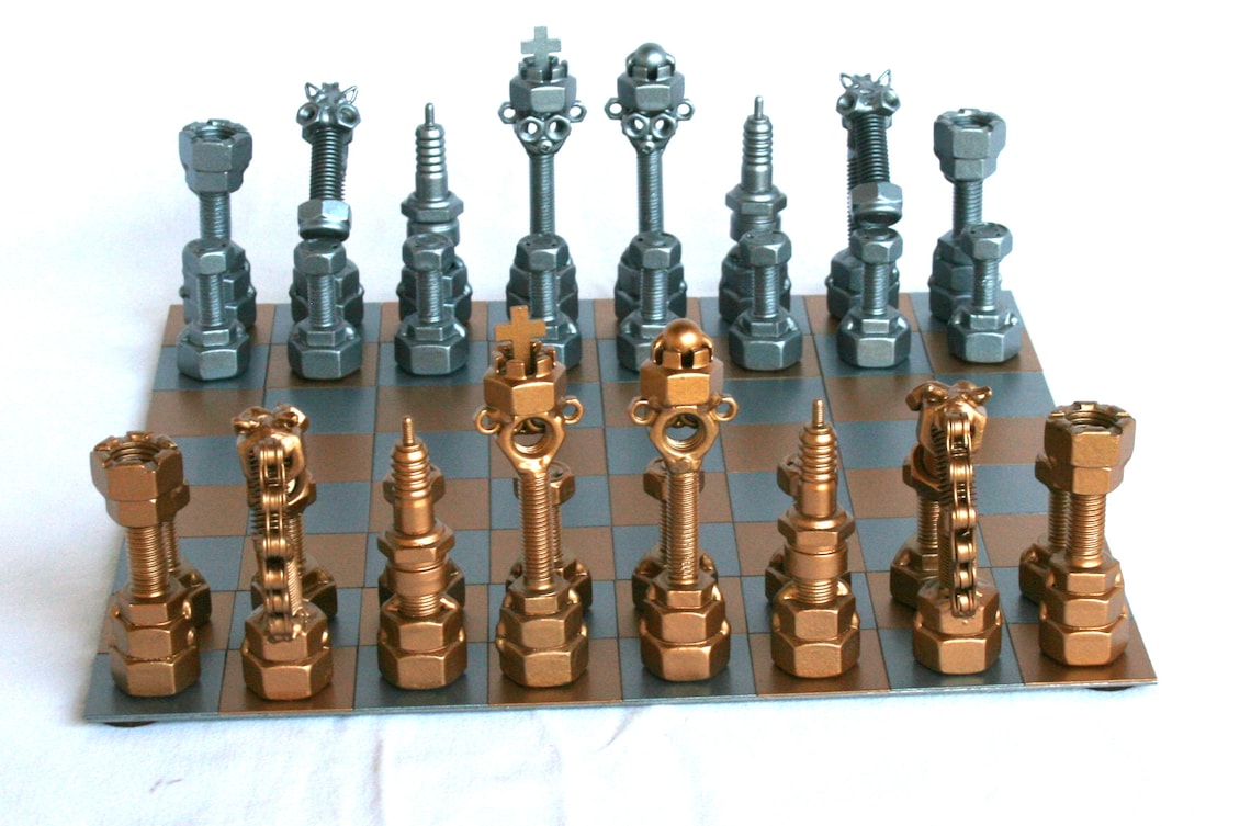 Modern Chess Set With Metal Chess Pieces Personalized Metal | Etsy UK