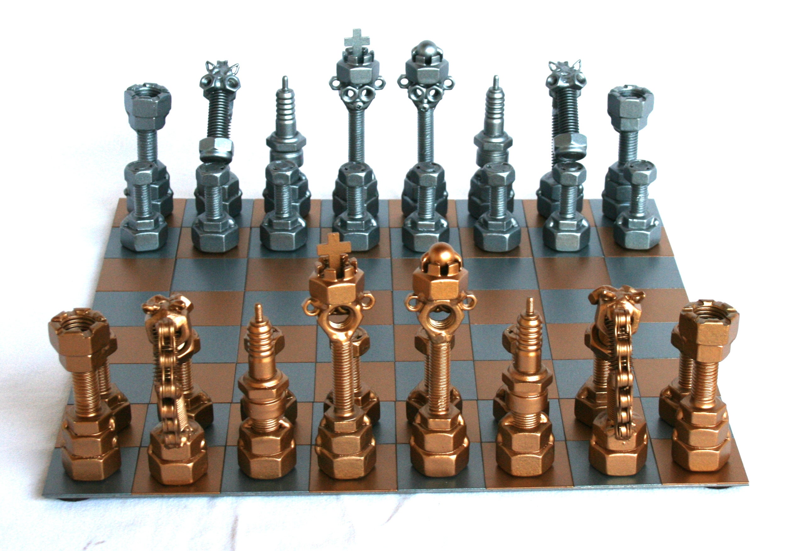 Modern Chess Set With Metal Chess Pieces Personalized Metal | Etsy UK