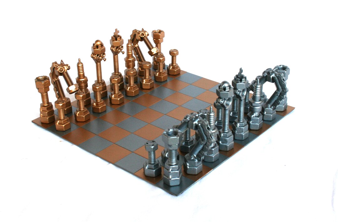 Modern Chess Set With Metal Chess Pieces, Personalized Metal Chess Set ...