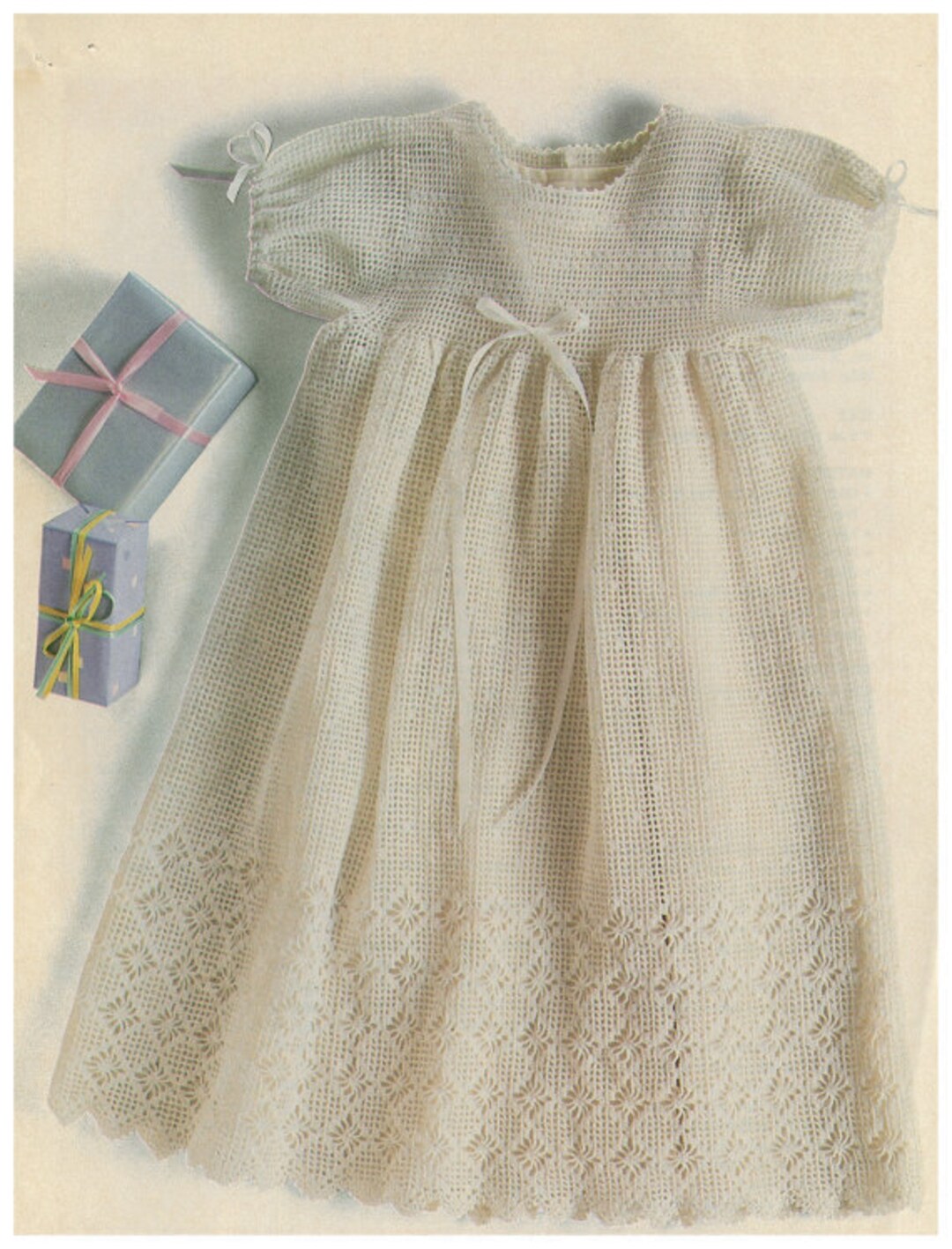Crochet Pattern - Filet Crochet CHRISTENING Dress - Age 6 to 9 Months ...