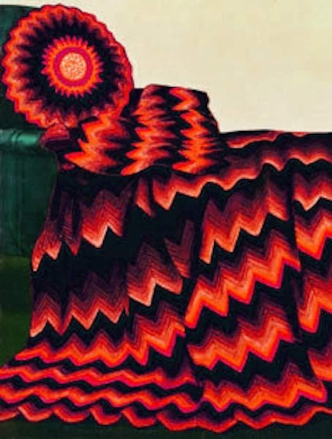 CROCHET PATTERN PDF Ripple Afghan and Pillow Cushion Vintage | Etsy