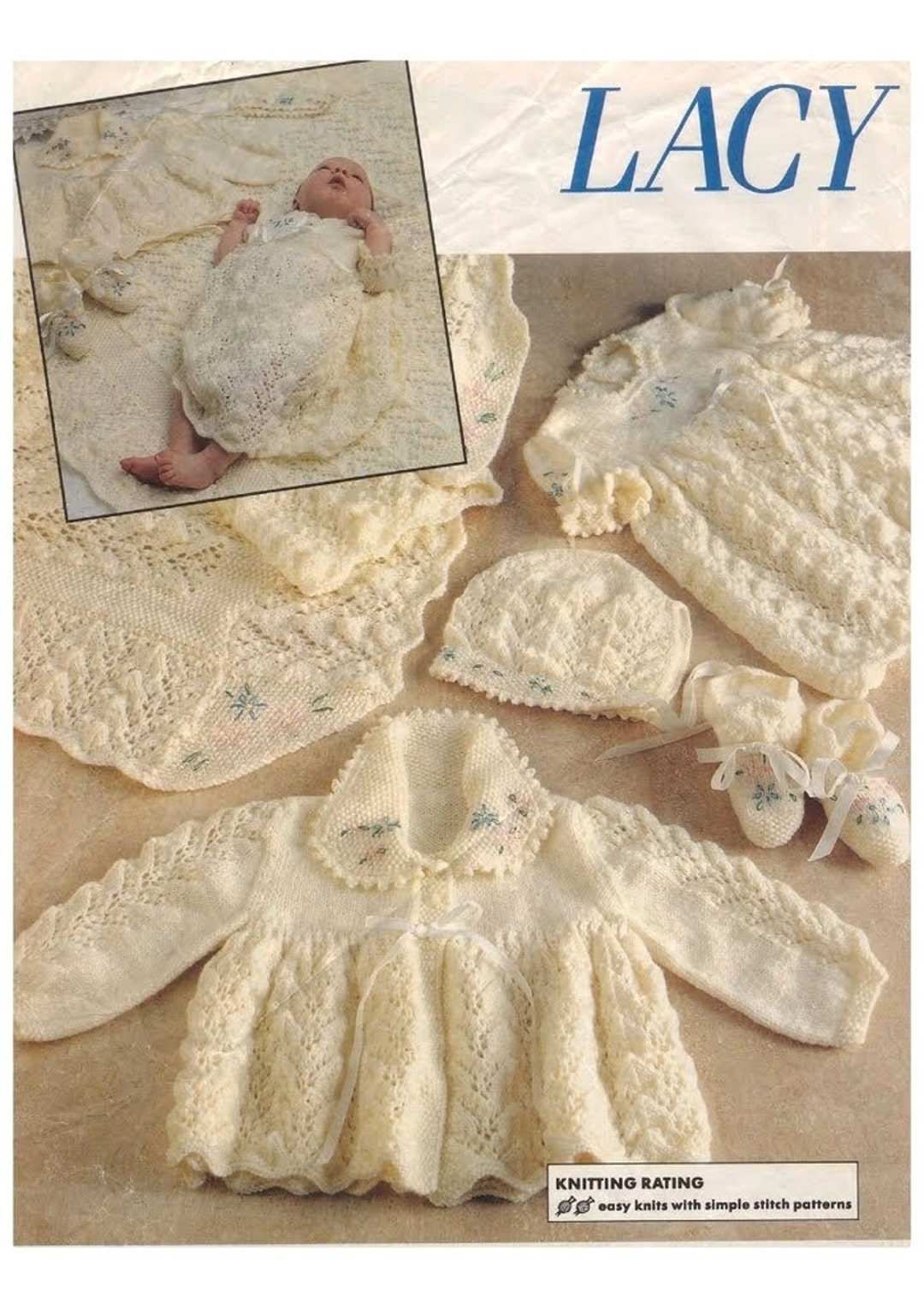 PDF Knitting Pattern - Lacy and Light Layette for Baby - Shawl, Matinee ...