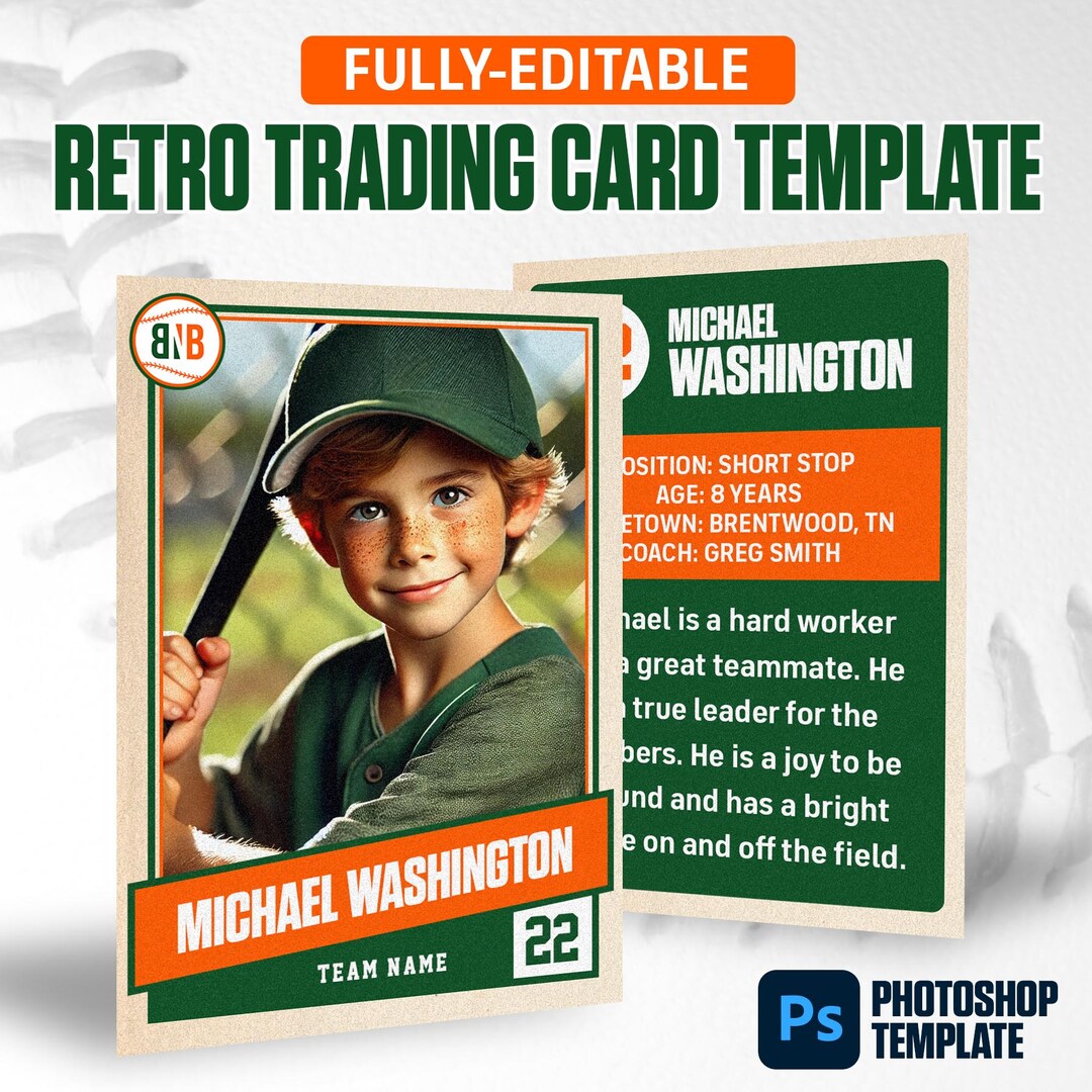 Retro Sports Trading Card Template: Customizable Photoshop Design - Etsy