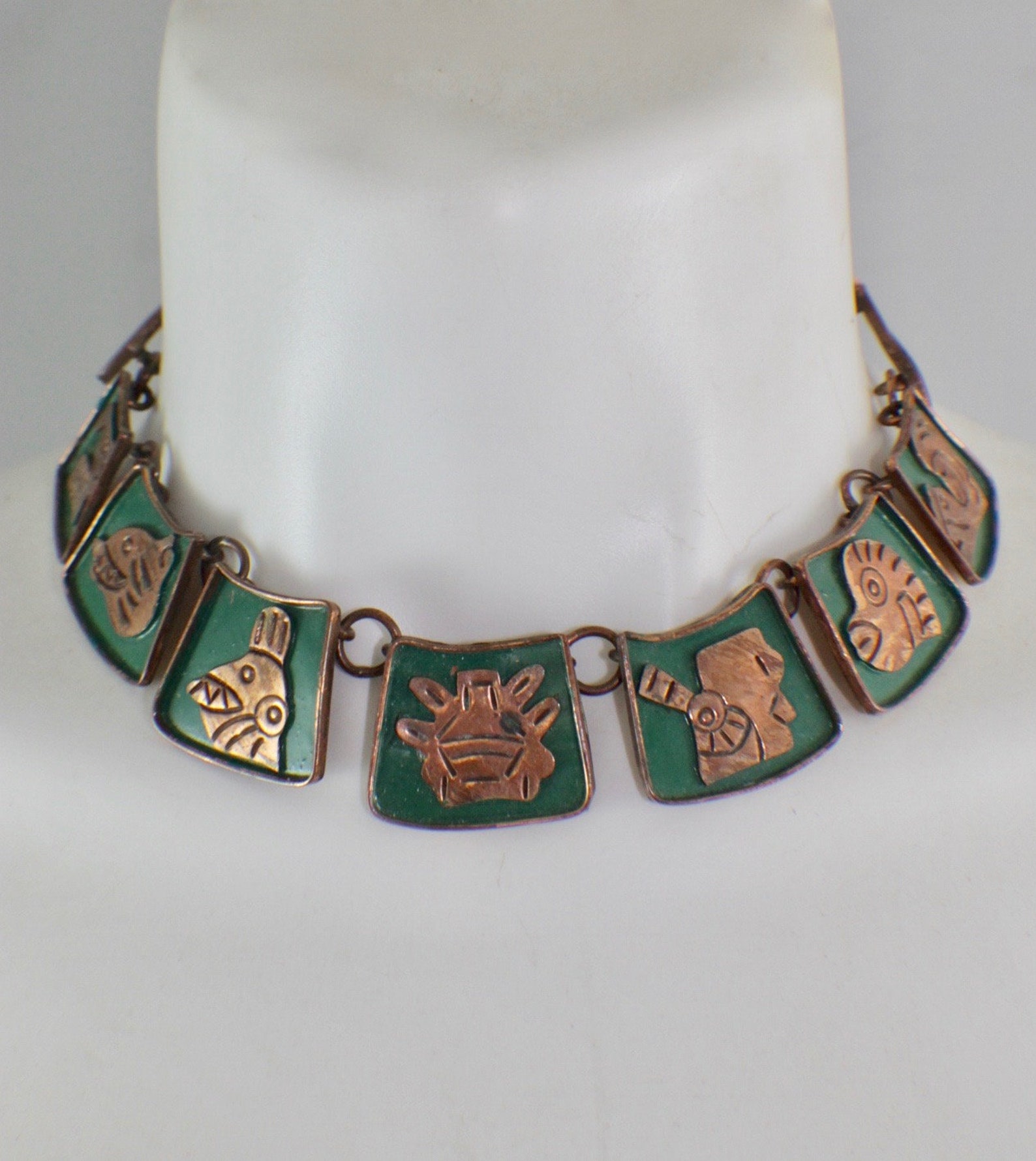 Vintage Mexico Copper Enamel Necklace and Bracelet Maya | Etsy